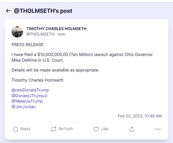 OHIO GOVERNOR MIKE DEWINE SUED FOR $10 MILLION BY INVESTIGATIVE ...