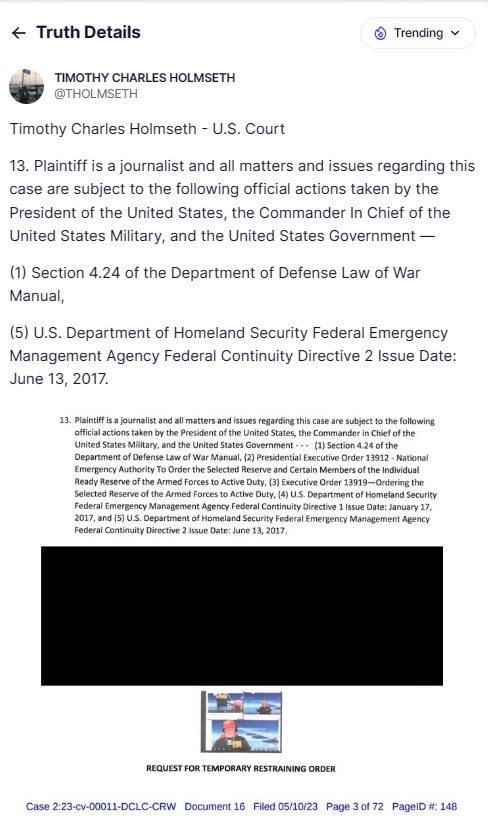 U.S. COURT DOCS: TIMOTHY CHARLES HOLMSETH DECLARES STATUS AS JOURNALIST ...