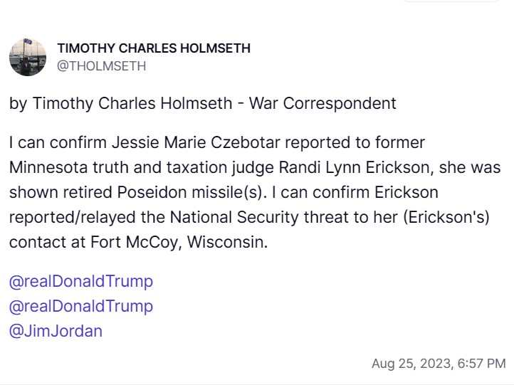 SECRET POSEIDON MISSLES REPORTED TO U.S. MILITARY BY FORMER MINNESOTA ...