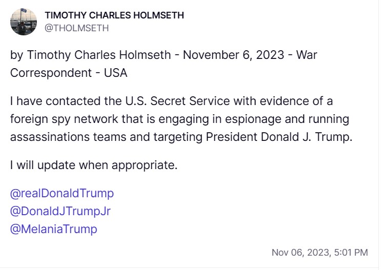 PRESIDENT TRUMP'S U.S. SECRET SERVICE DETAIL ALERTED BY TIMOTHY CHARLES ...