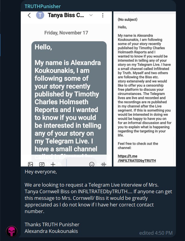 INFILTRATED BY TRUTH ISSUES PUBLIC INVITATION TO INTERVIEW TANYA BISS ...