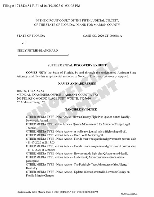 FLORIDA STATES ATTORNEY WILLIAM GLADSON ENTERS EVIDENCE REGARDING THE ...