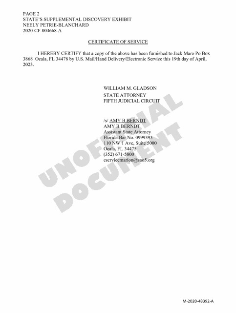 FLORIDA STATES ATTORNEY WILLIAM GLADSON ENTERS EVIDENCE REGARDING THE ...