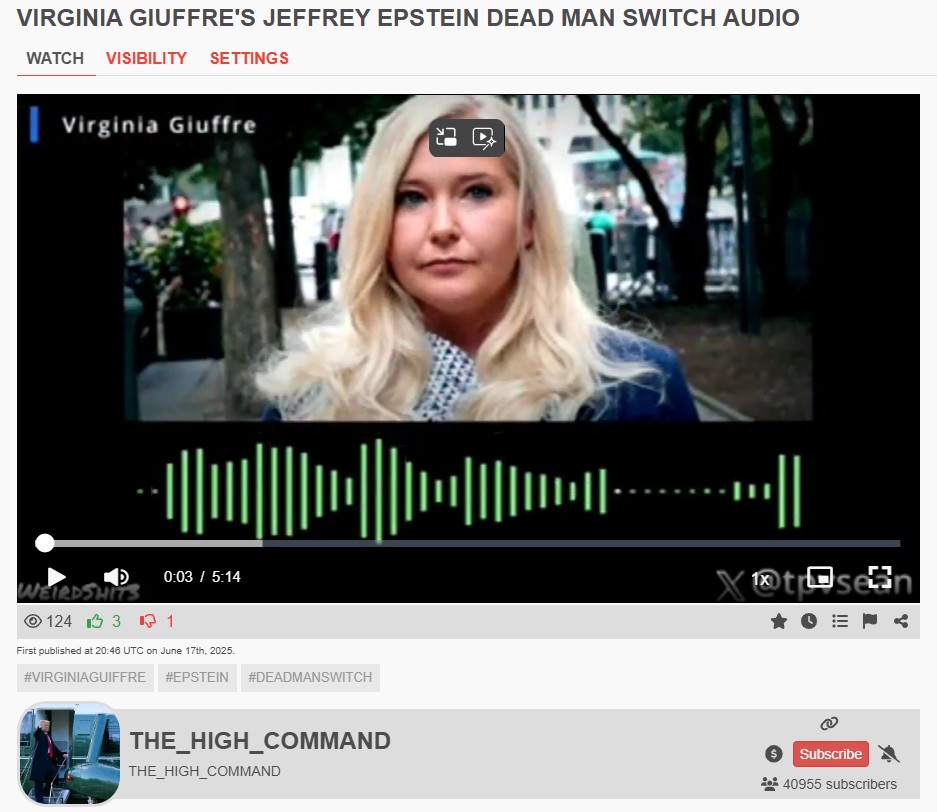 VIRGINIA GIUFFRE'S JEFFREY EPSTEIN DEAD MAN SWITCH AUDIO - TIMOTHY CHARLES HOLMSETH™ Reports