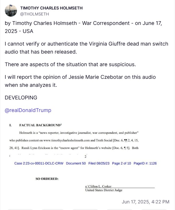 VIRGINIA GIUFFRE'S JEFFREY EPSTEIN DEAD MAN SWITCH AUDIO - TIMOTHY ...