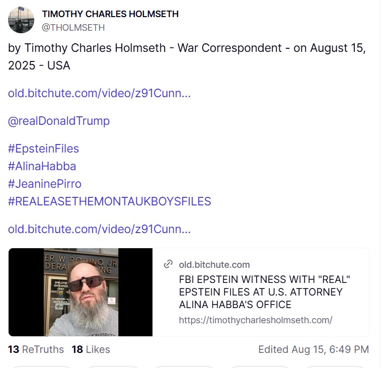 VIDEO: FBI EPSTEIN WITNESS TIMOTHY CHARLES HOLMSETH with "REAL" EPSTEIN ...